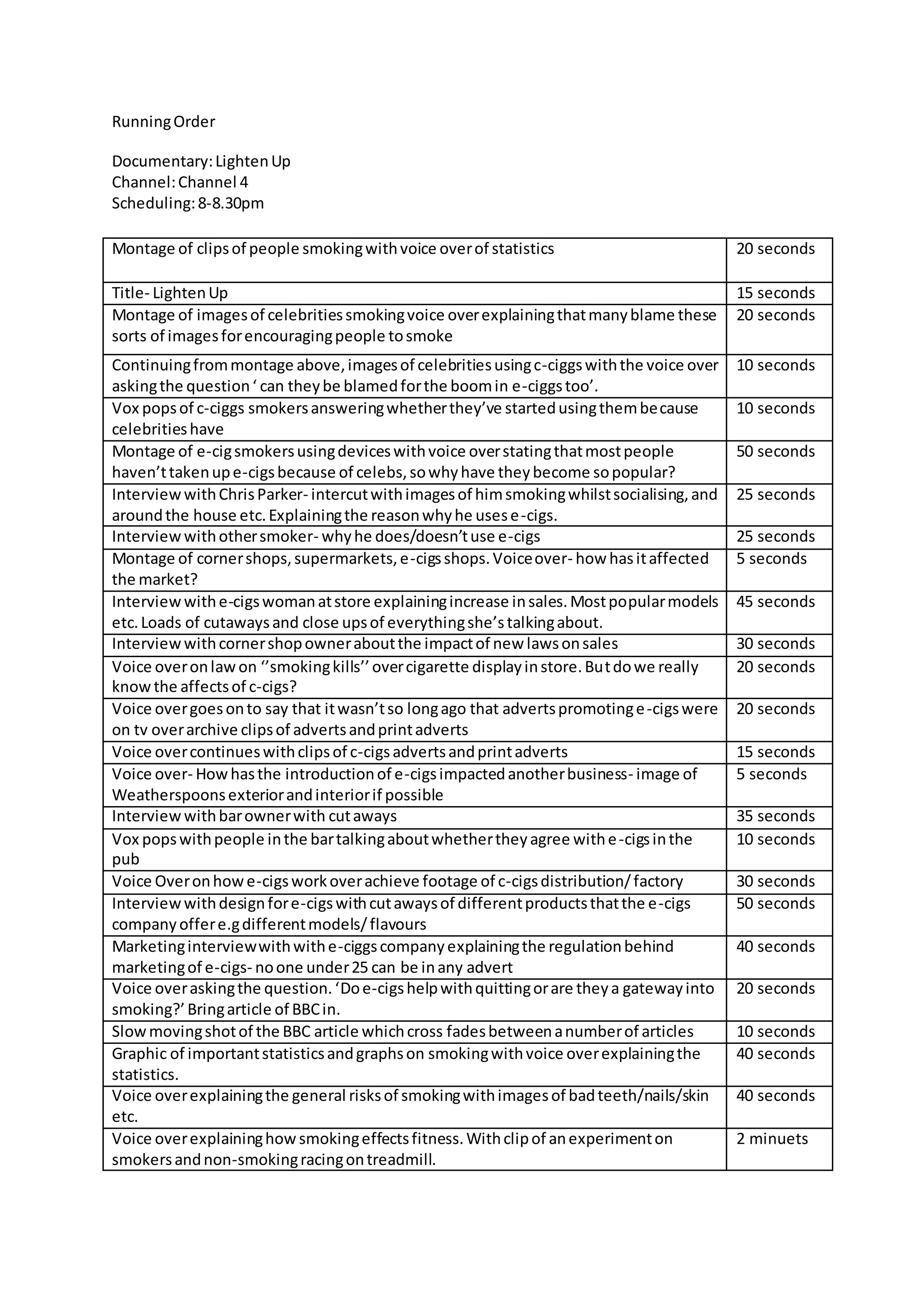 Running Order | DOCX