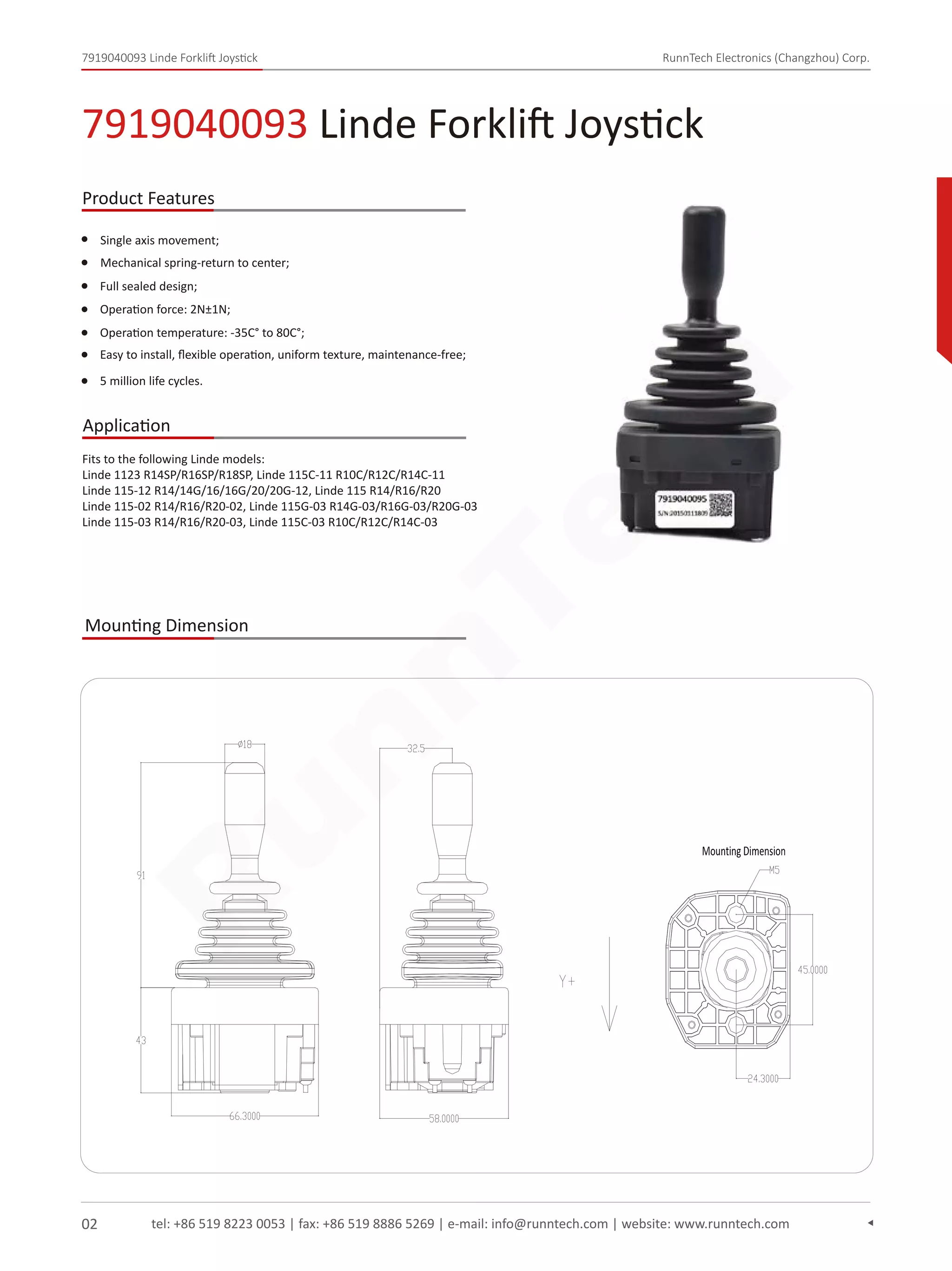 RunnTech Joystick for Linde 7919040095 & 7919040093 | PDF