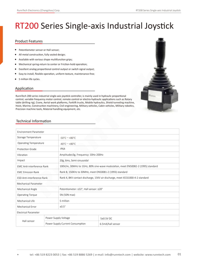 Runntech Rt200 Single Axis Joystick Controlle Pdf