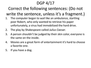 Run on and fragment practice | PPTX