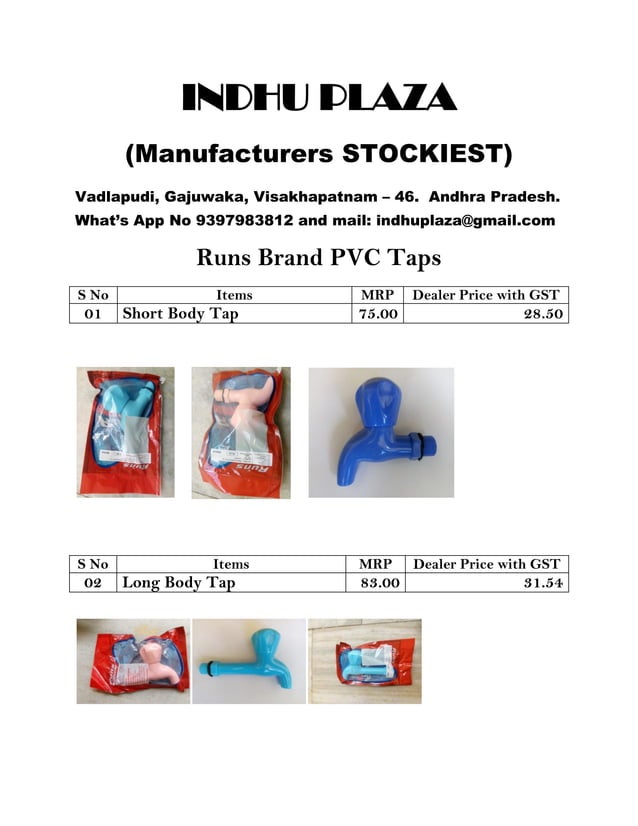 TAPS PRICE LIST INDHU PLAZA | PDF