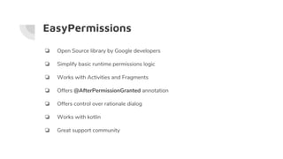 Runtime permissions handling with easy permissions | PPT