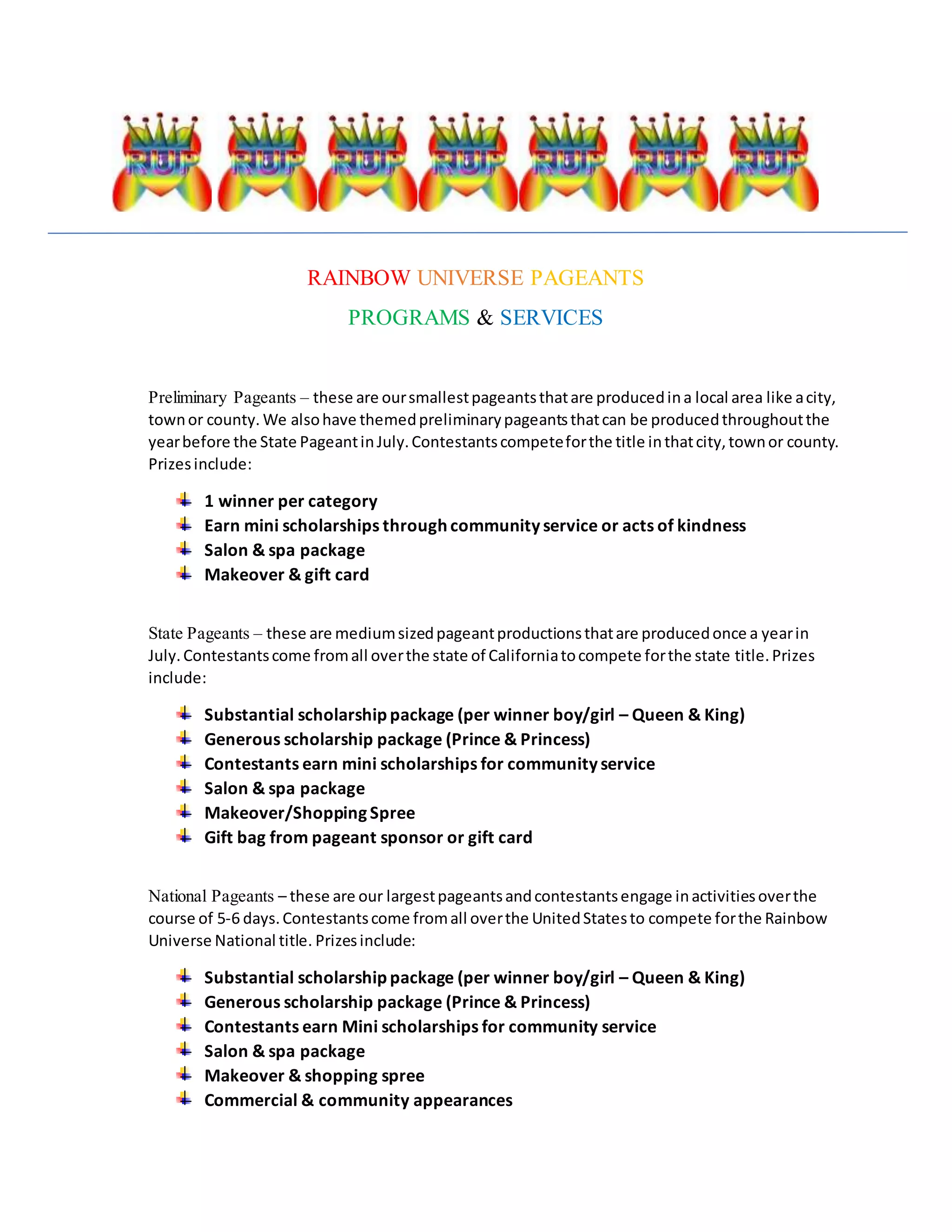 Rainbow Universe Pageants Programs & Services | PDF