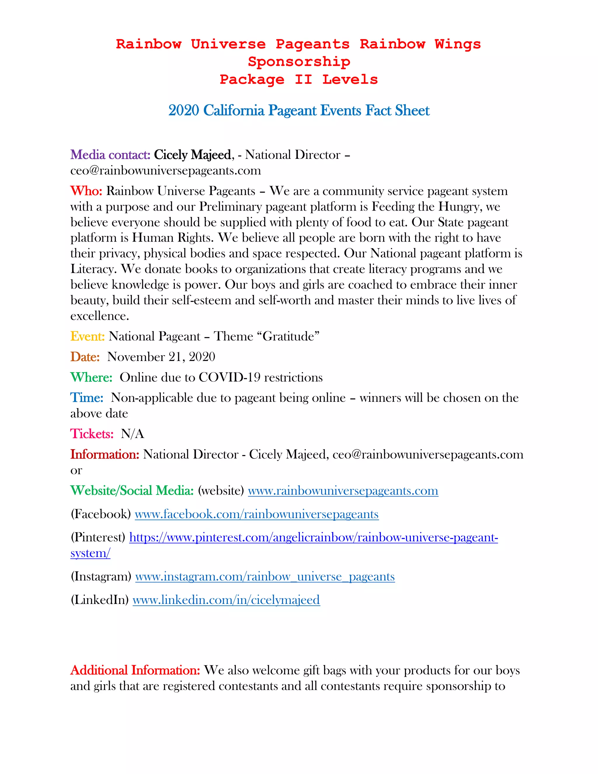 Rup Rainbow Wings Sponsorship Package II