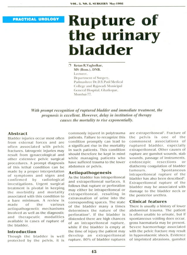 Rupture of the urinary bladder | PDF | Surgery | Medical Health