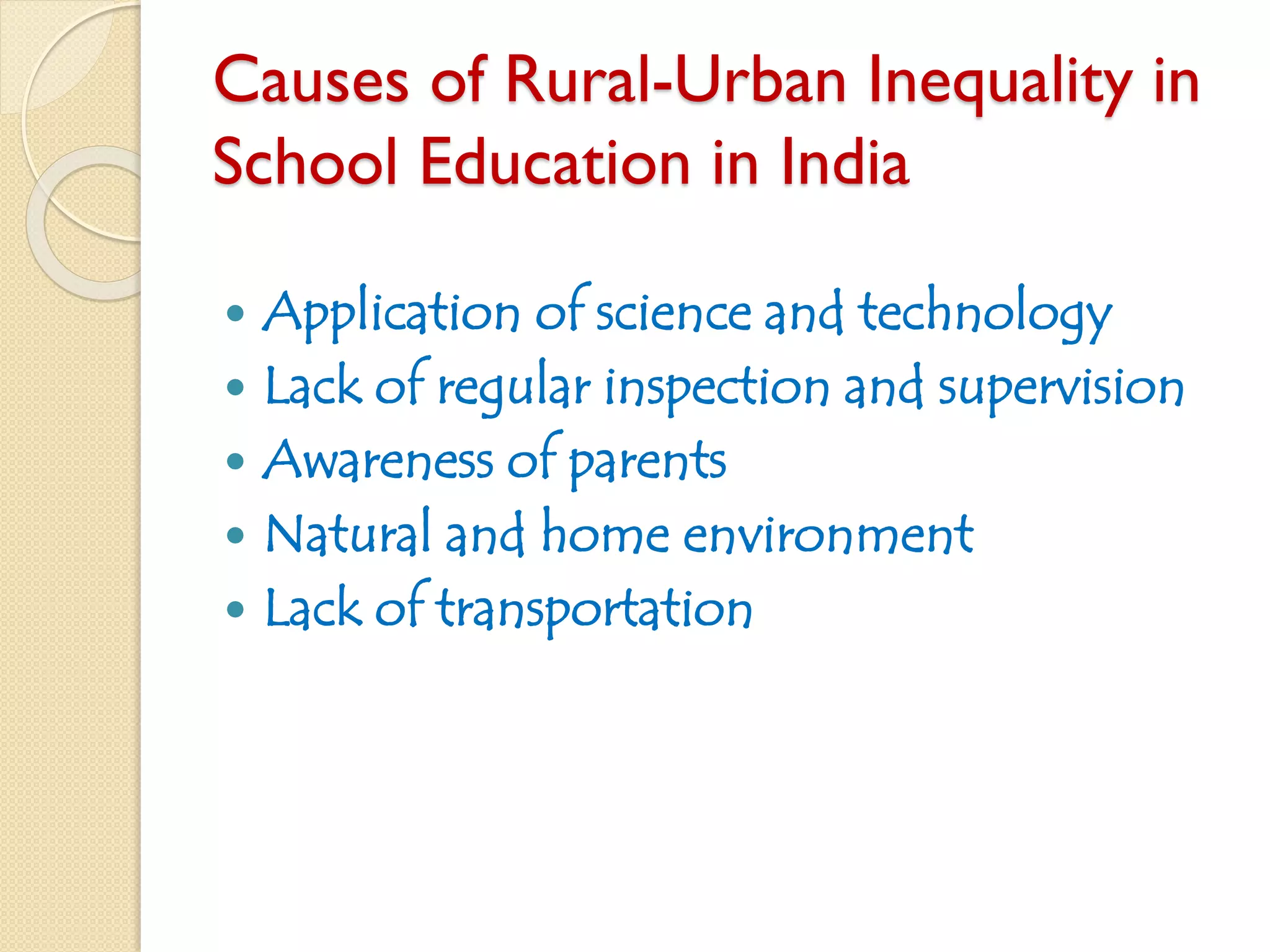 Rural Urban Inequality in School Education in India | PDF