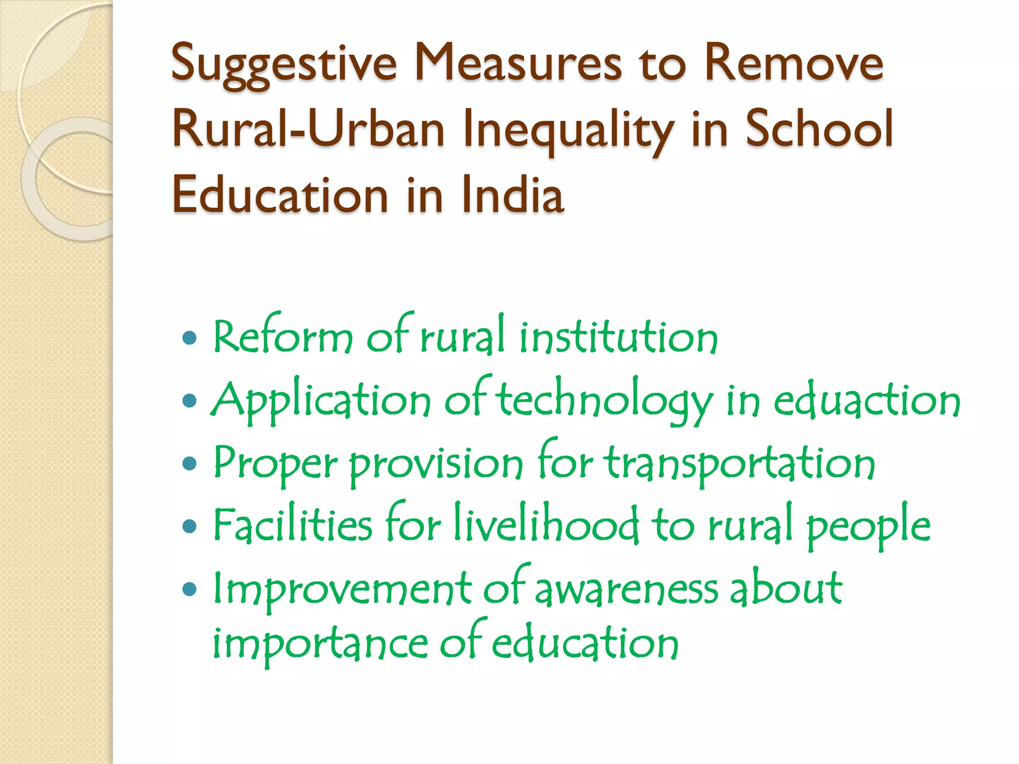 Rural Urban Inequality in School Education in India | PDF