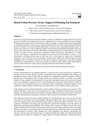 Rural urban poverty nexus impact of housing environment | PDF