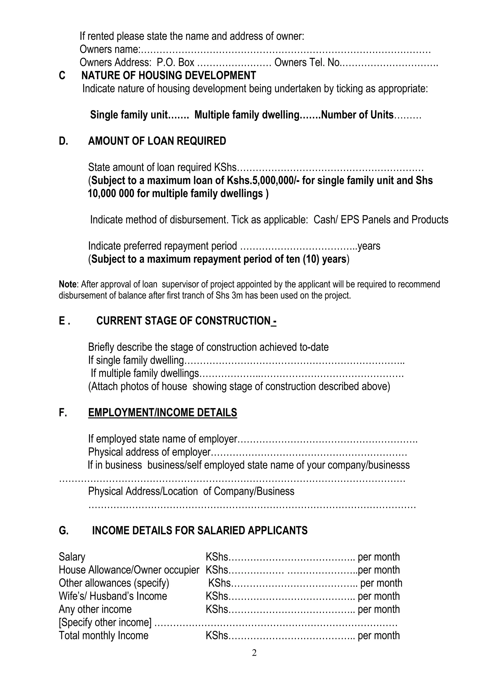 Rural and peri urban housing loan application form | PDF