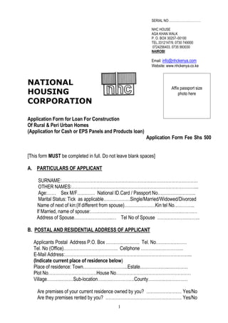 Rural and peri urban housing loan application form | PDF