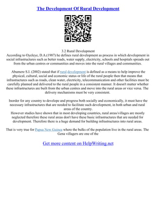 Rural Development Essay | PDF
