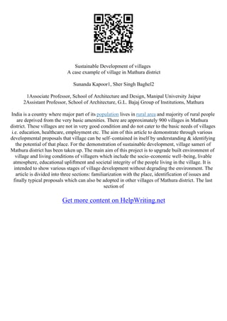 Rural Development Essay | PDF