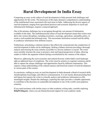 Rural Development In India Essay.pdfRural Development In India Essay | PDF