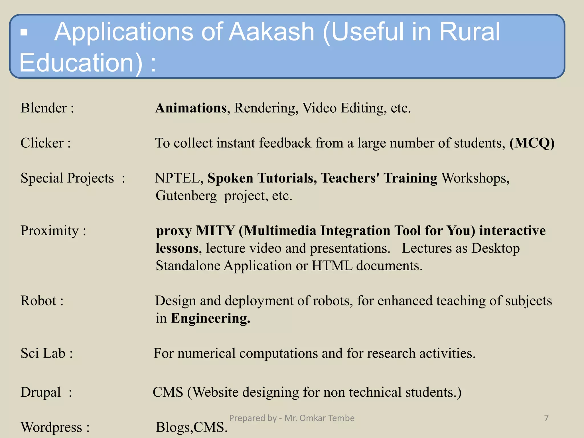 Rural Education Using Akash Tablet | PPT