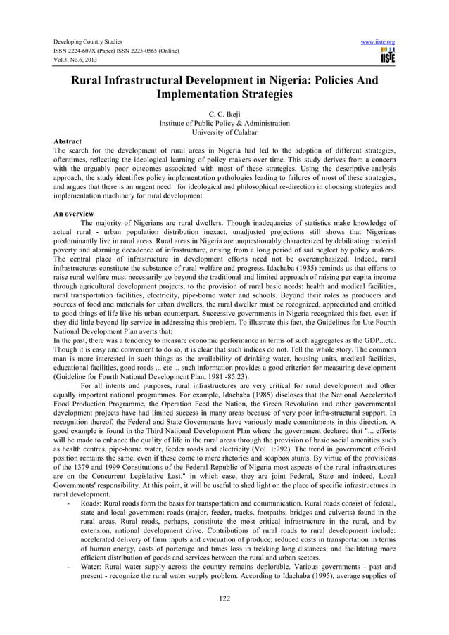 Rural infrastructural development in nigeria | PDF