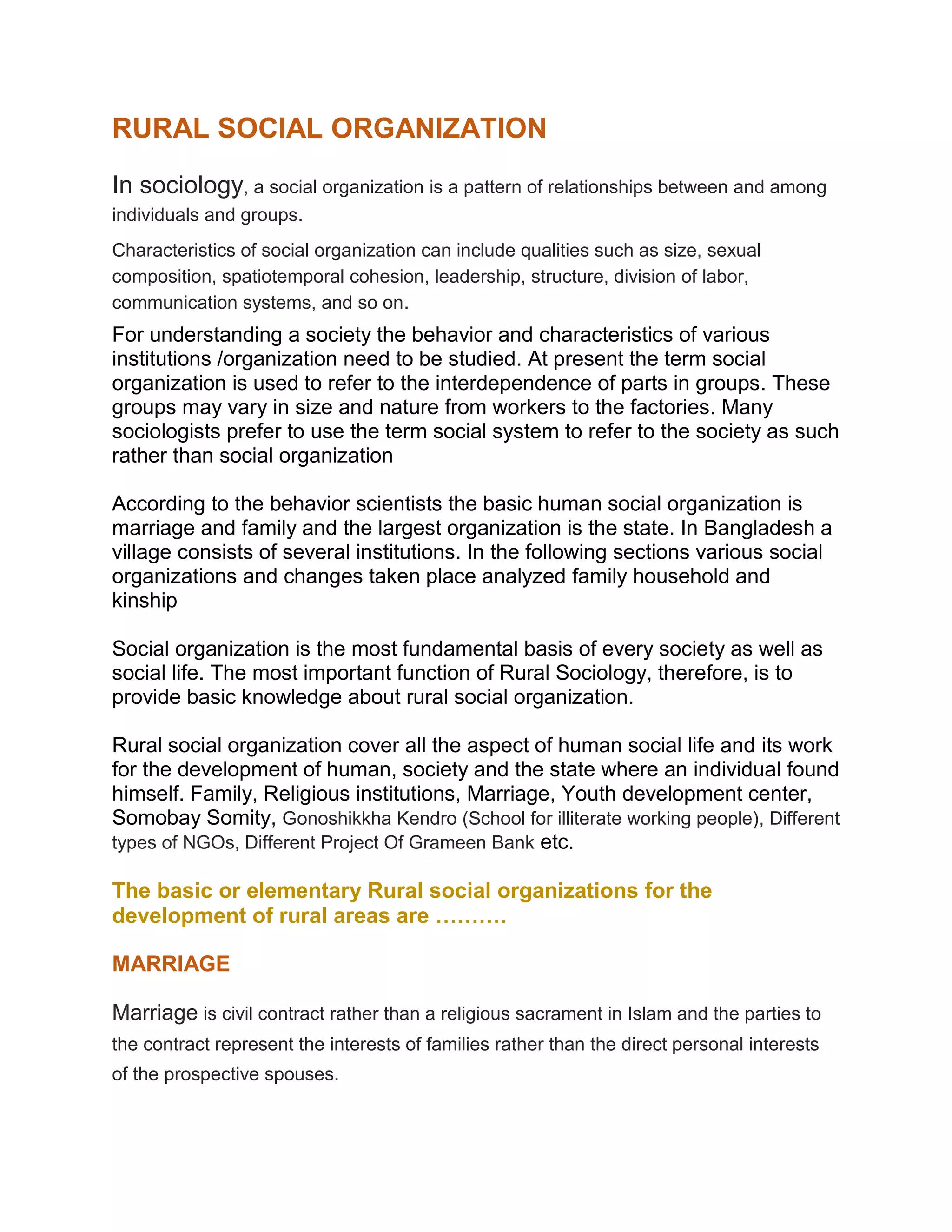 Rural social organization in bangladesh | PDF