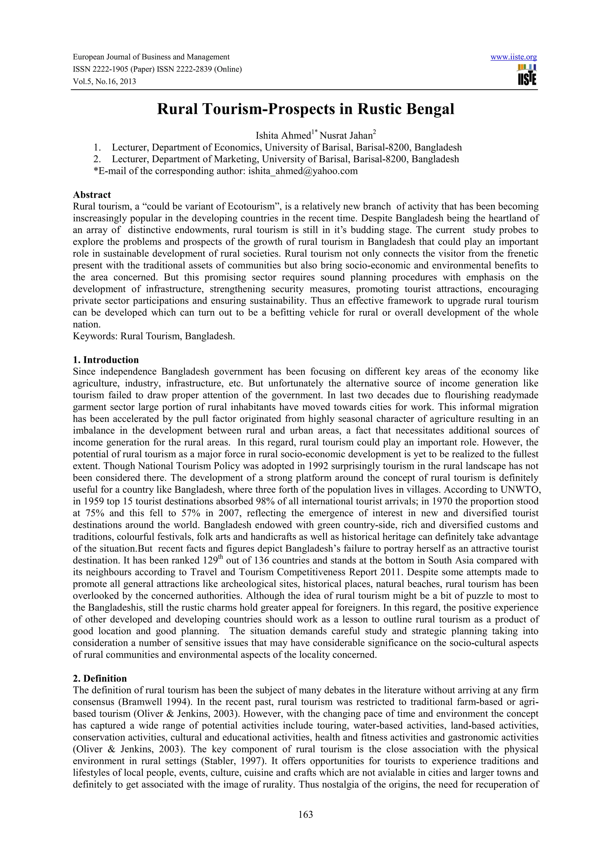 Rural tourism prospects in rustic bengal | PDF