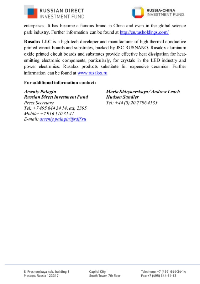 RCVF announce their first investment to support the Russian substrate ...