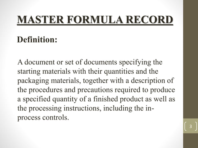 Documentation In Pharmaceutical Industry(Master Formula Record,DMF ...