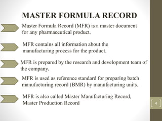 Documentation In Pharmaceutical Industry(Master Formula Record,DMF ...