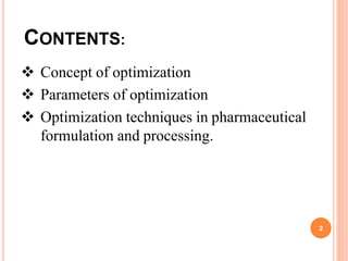 Optimization Technique In Pharmaceutical Formulation(Cocept,Parameters ...