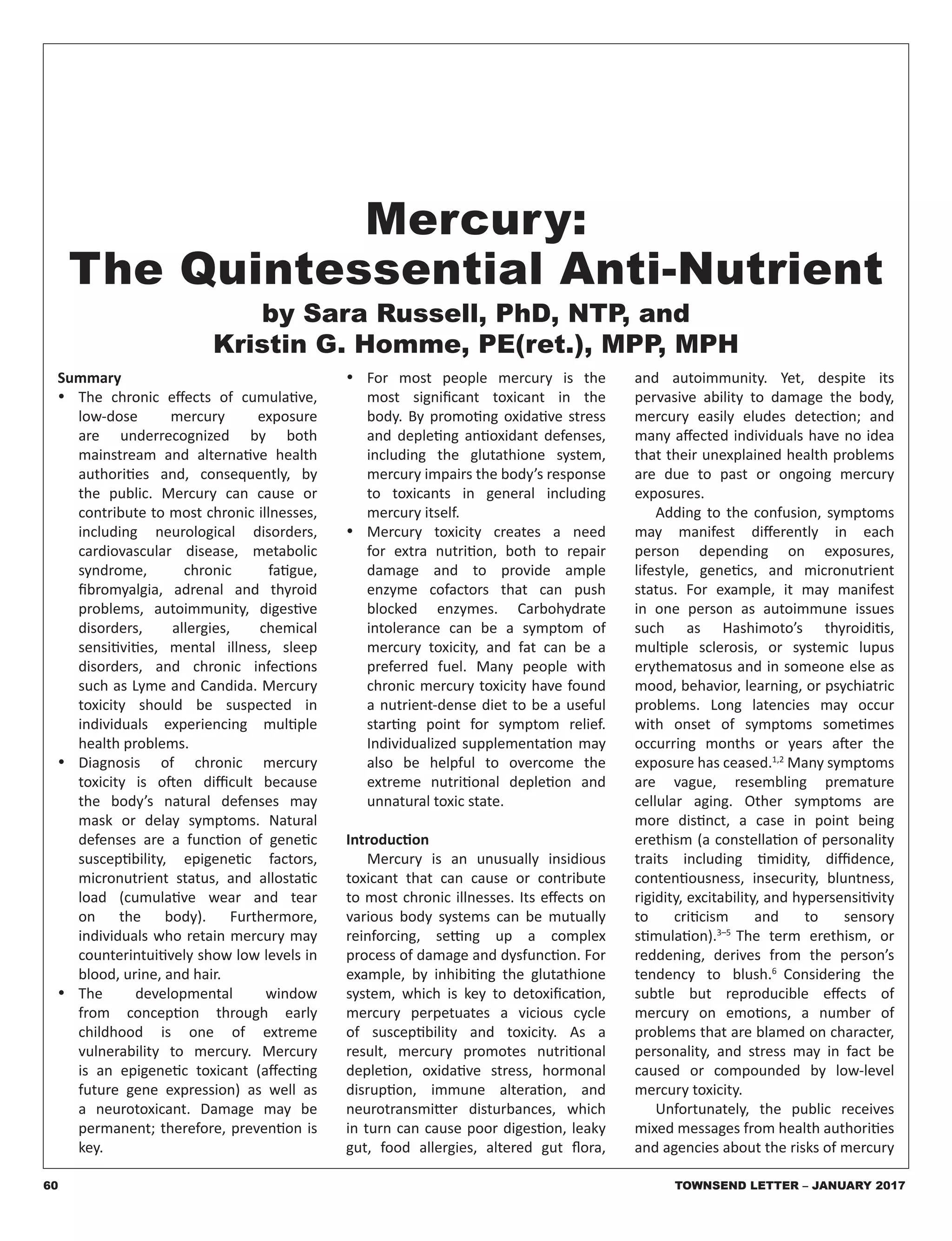 Mercury: The Quintessential Anti-Nutrient | PDF