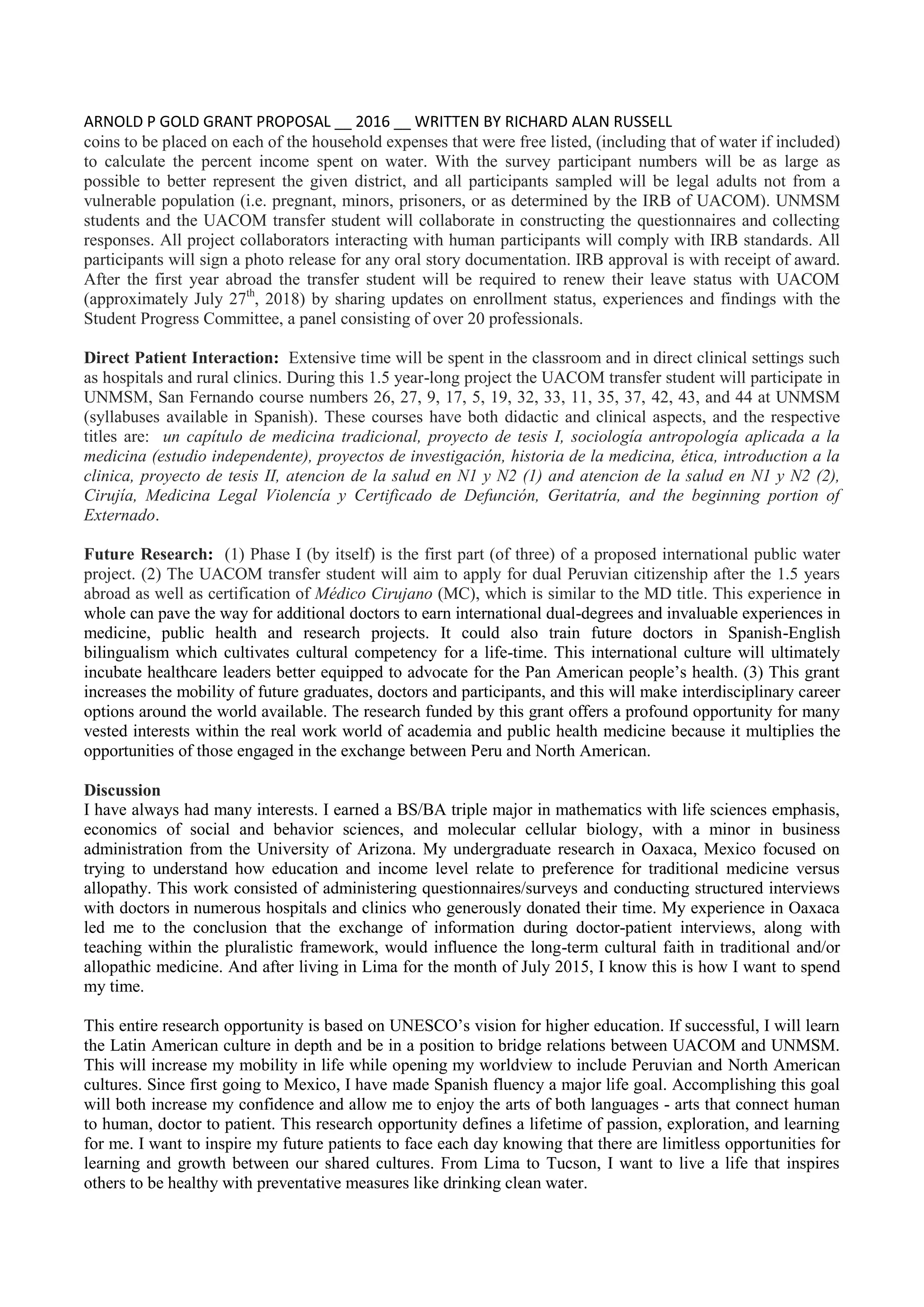 Grant Proposal Example, Arnold P Gold | PDF