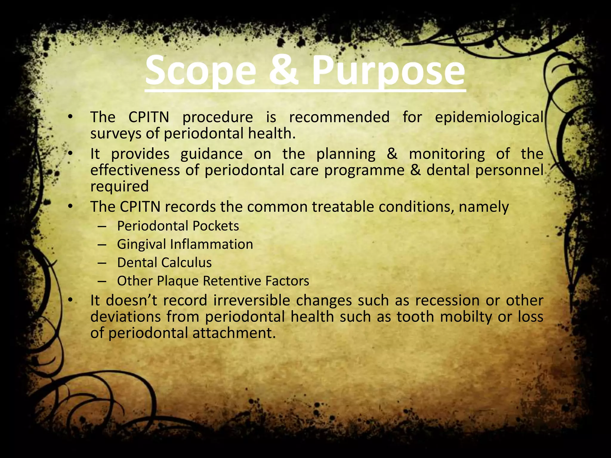 Russell’s Periodontal Index & CPITN Probe | PPTX