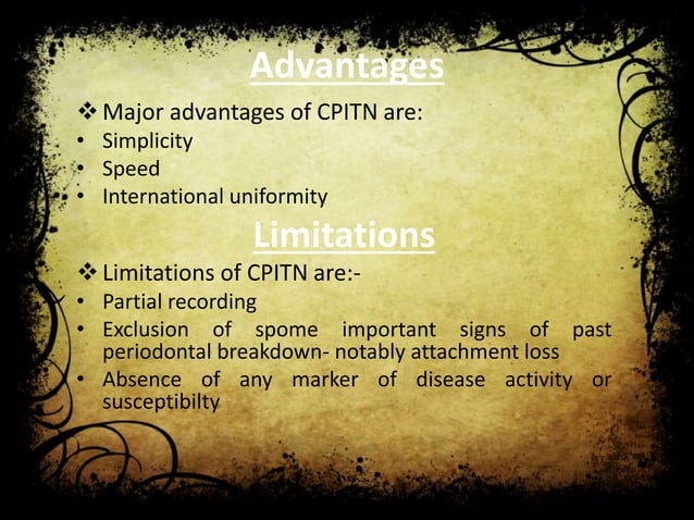 Russell’s Periodontal Index & CPITN Probe | PPTX | Oral care | Personal ...
