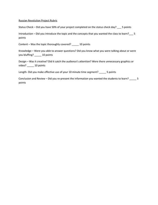 Russian Revolution Project Rubric | DOC