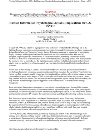 Russian information psychological actions-implications for u.s. psyop | PDF