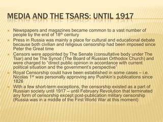 Initial Lecture - origins, early years, censorship, The Party and the ...