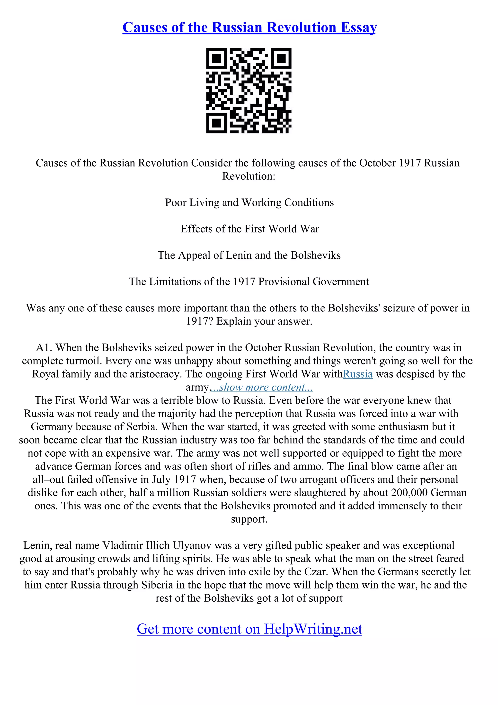 Russian Revolution 1917 Essay | PDF