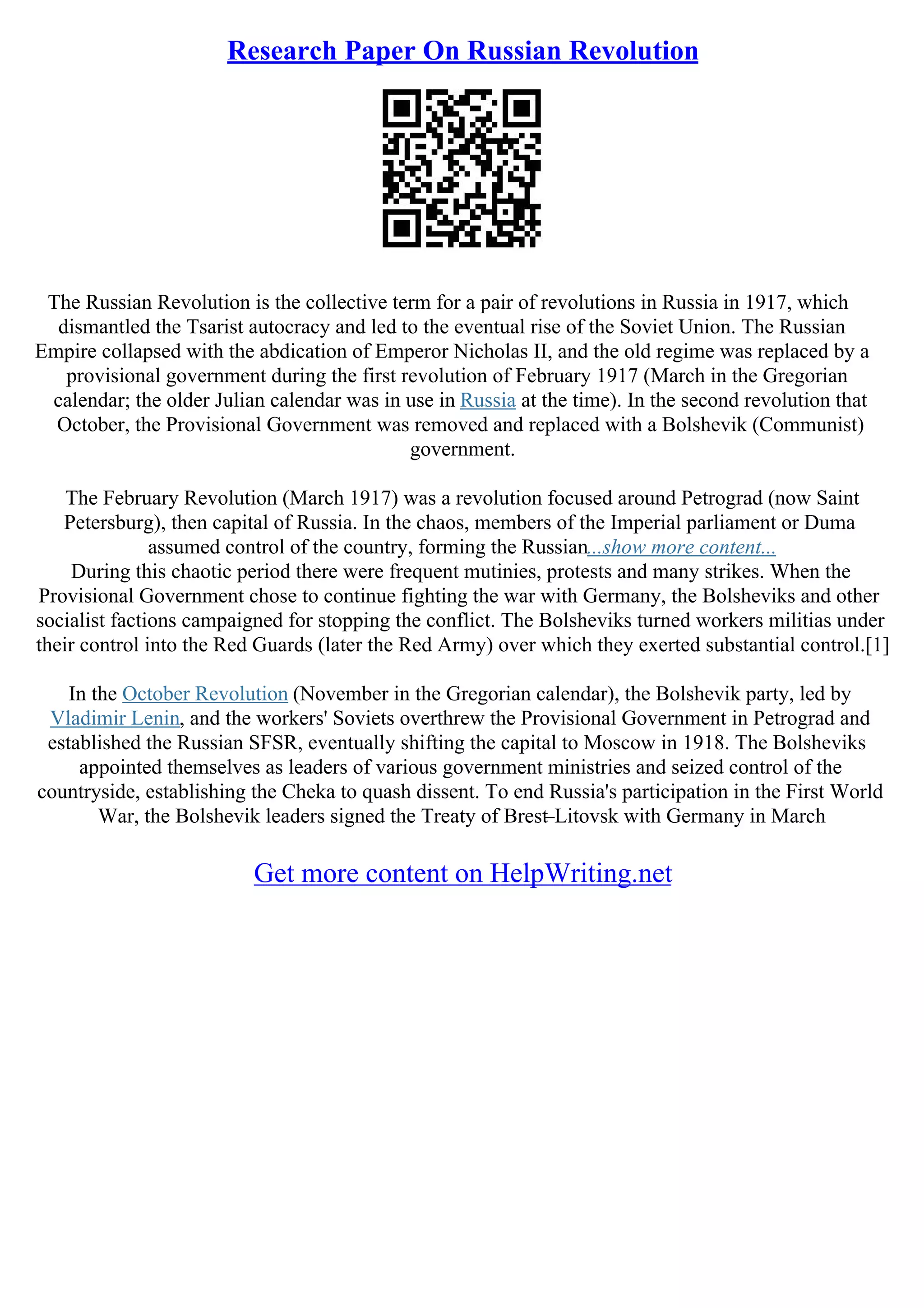 Russian Revolution 1917 Essay | PDF