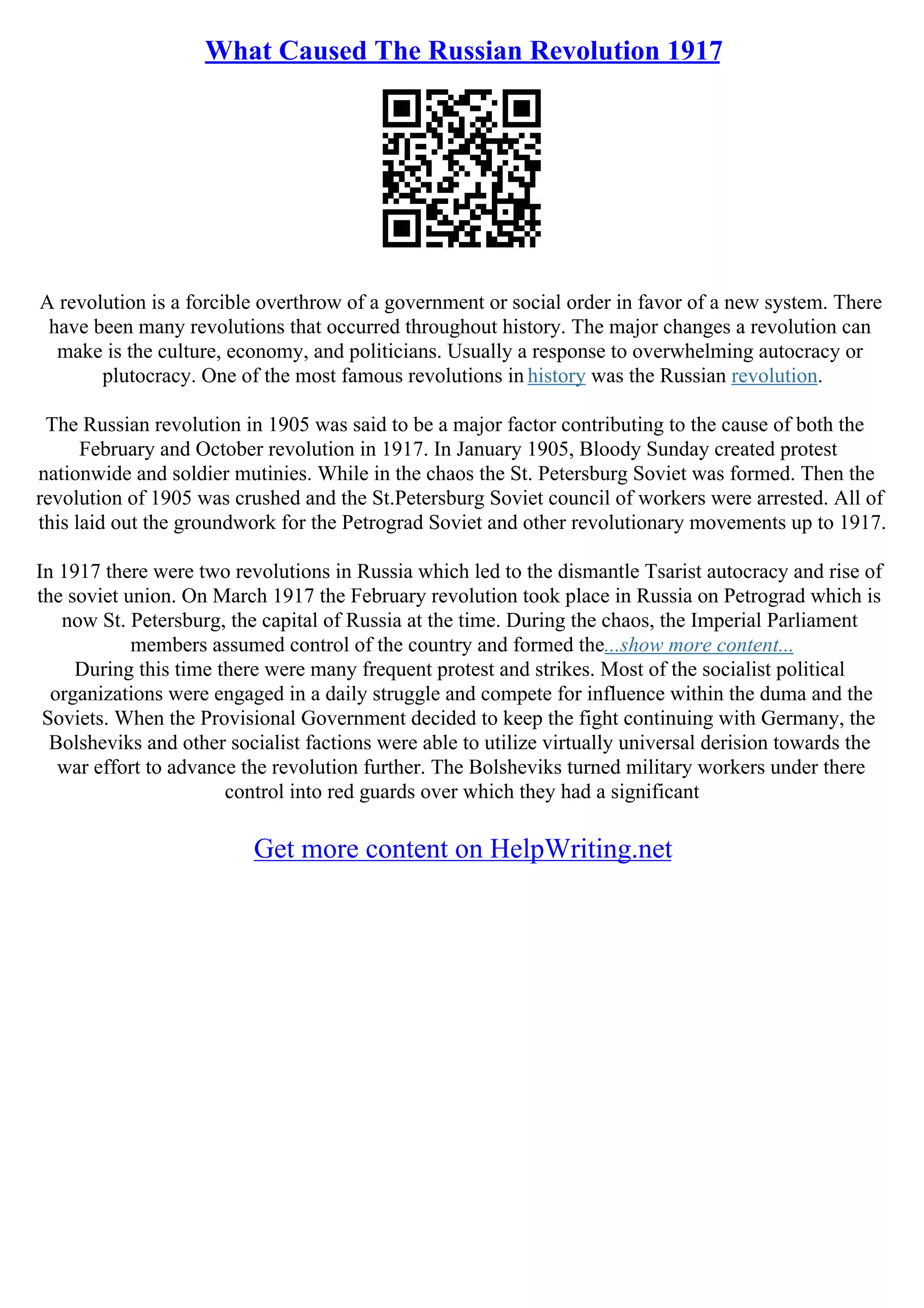 Russian Revolution 1917 Essay | PDF