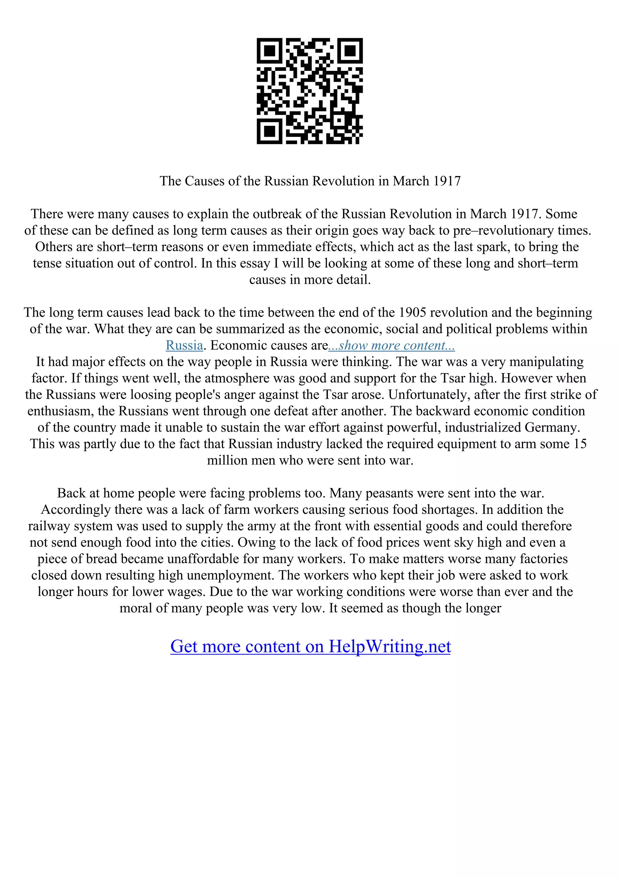 Russian Revolution 1917 Essay | PDF