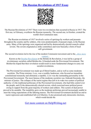 Russian Revolution 1917 Essay | PDF