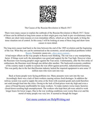 Russian Revolution 1917 Essay | PDF
