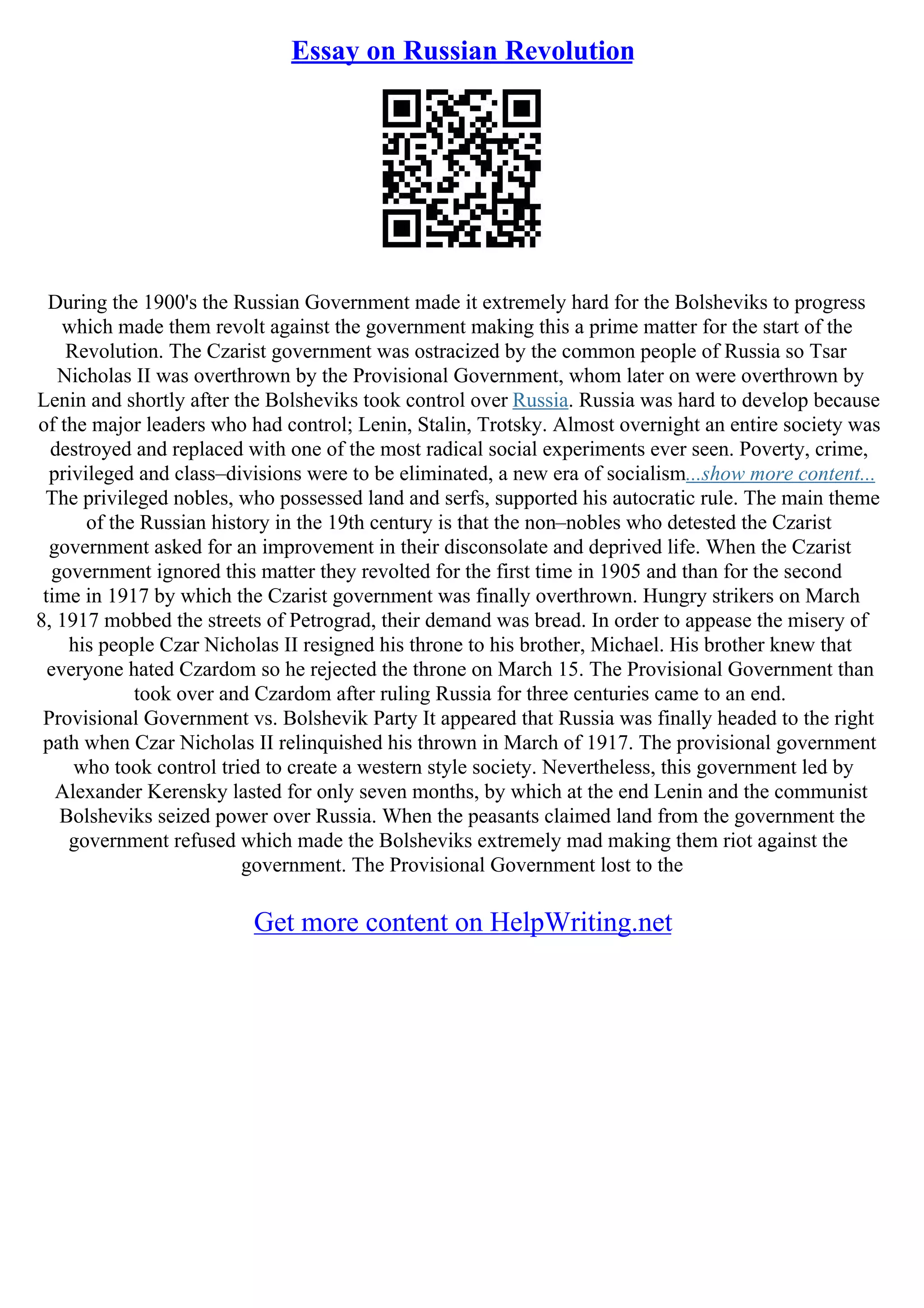 Russian Revolution Essay | PDF