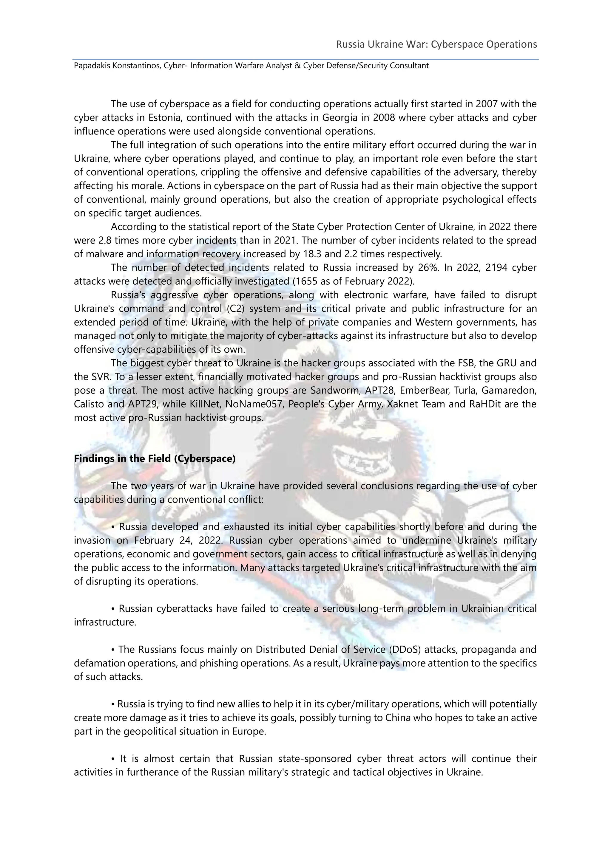 Russia Ukraine war Cyberspace operations (2022-2024) | DOCX