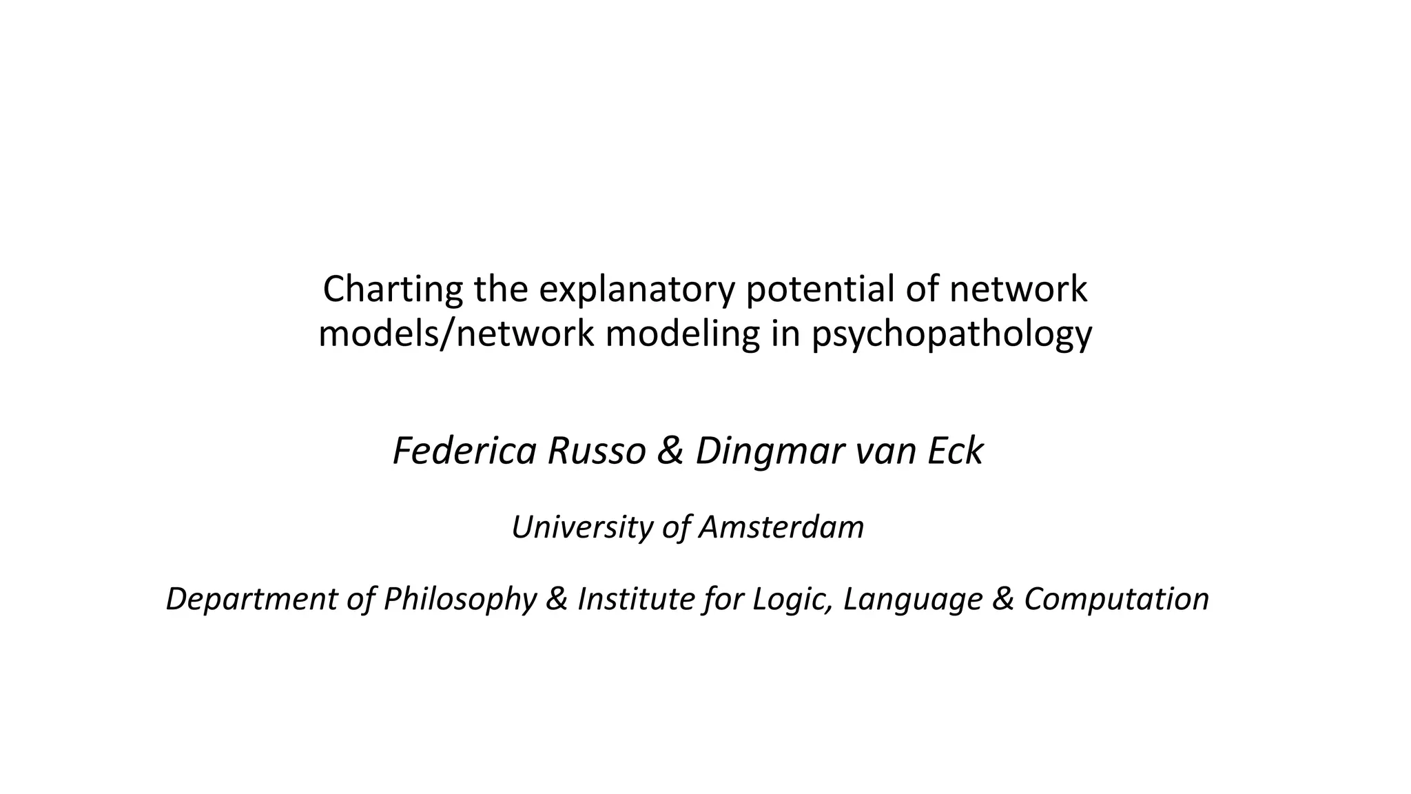 Charting the explanatory potential of network models/network modeling ...