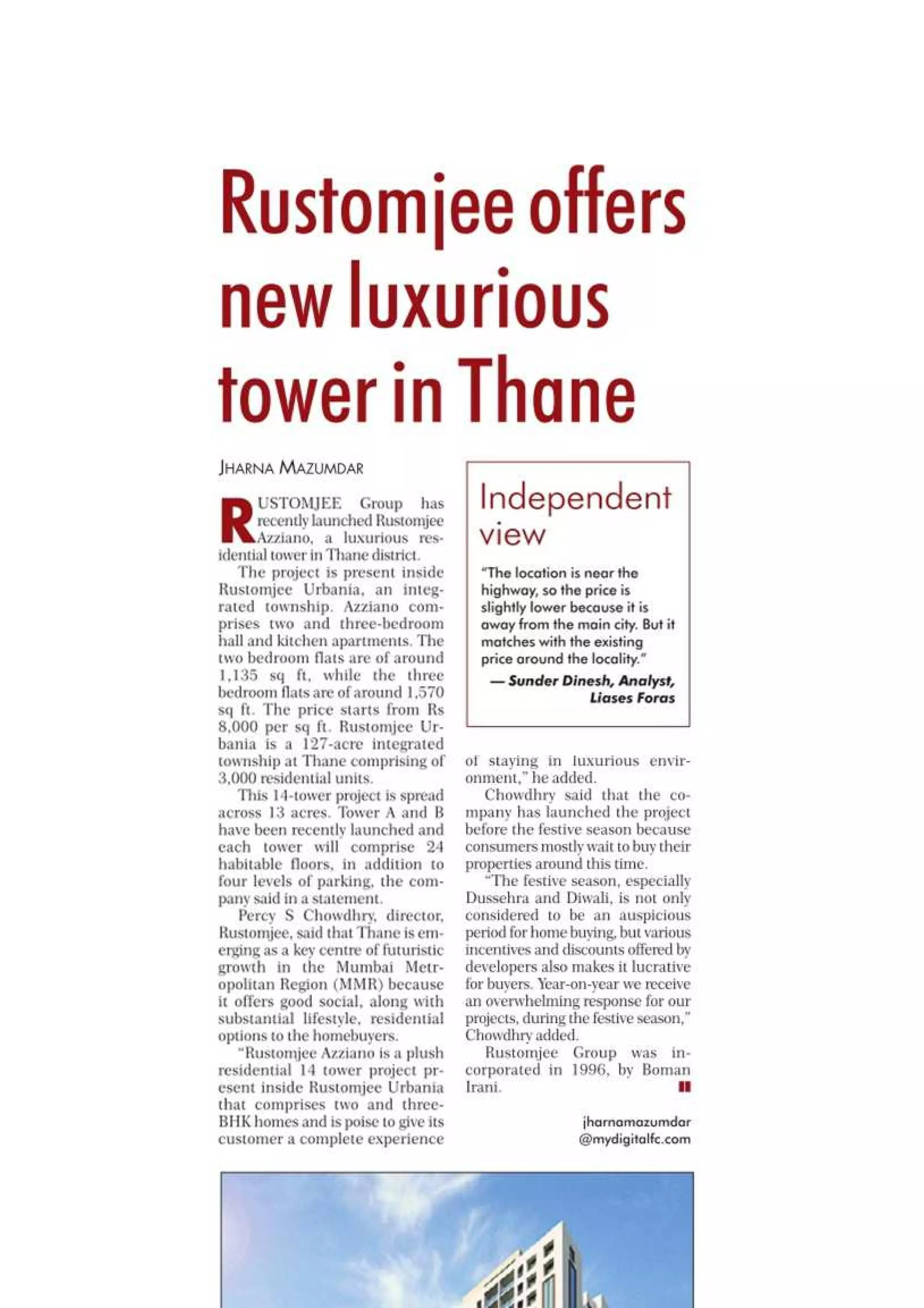 Rustomjee offers new luxurious tower in Thane | PDF