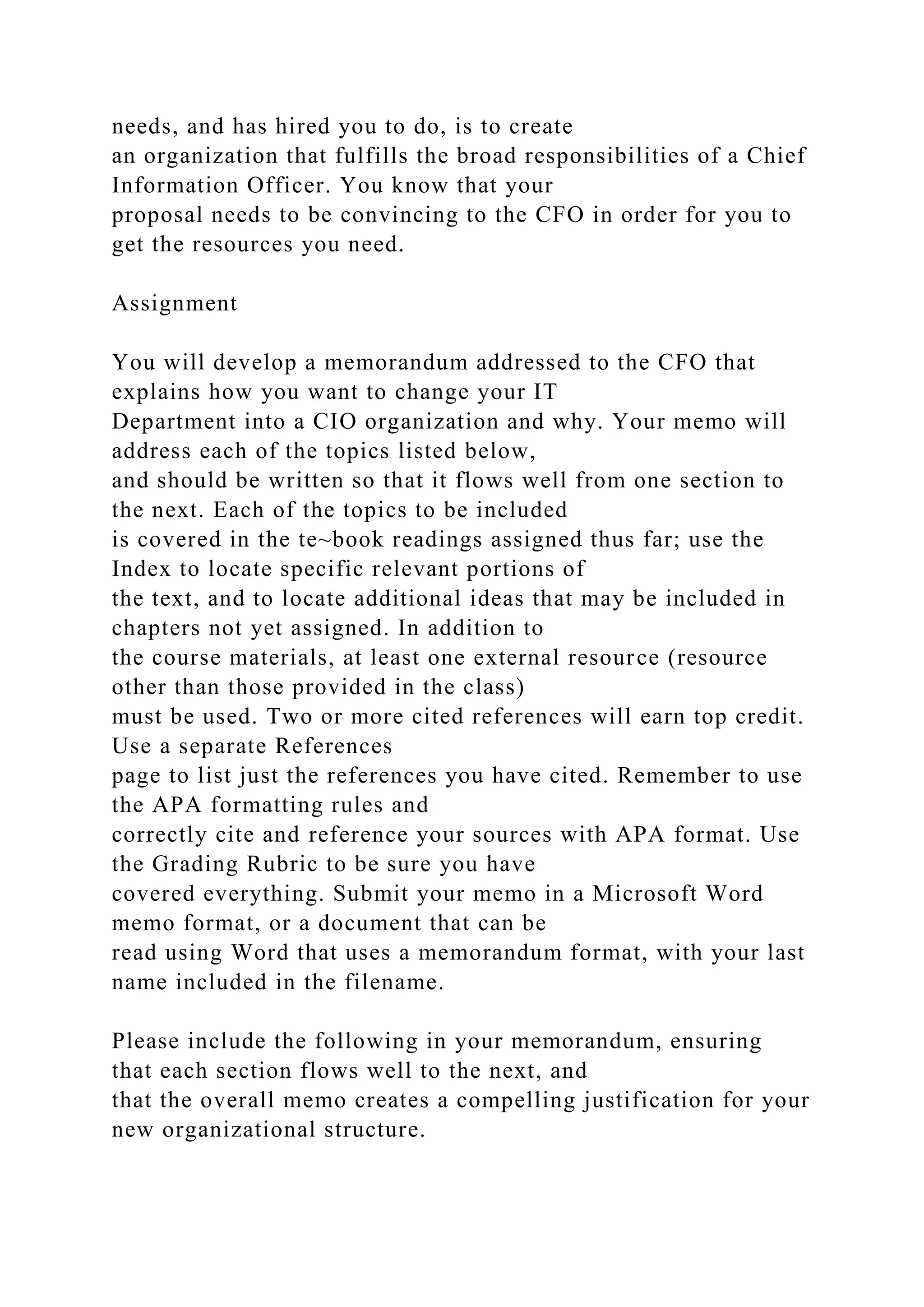 Rusty Rims CIO Organizational Structure Memo PaperBefore y.docx ...