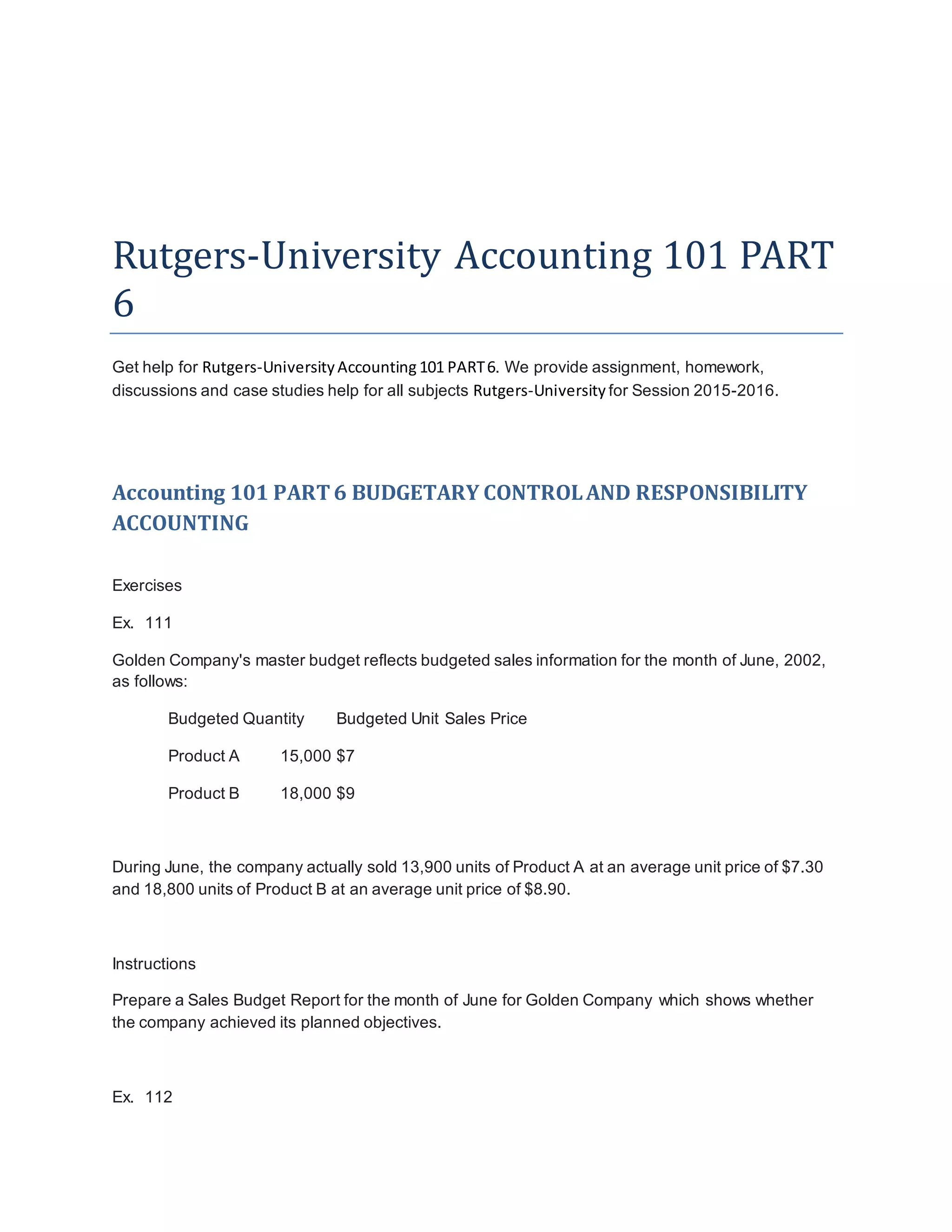 Rutgers university accounting 101 part 6 | DOCX