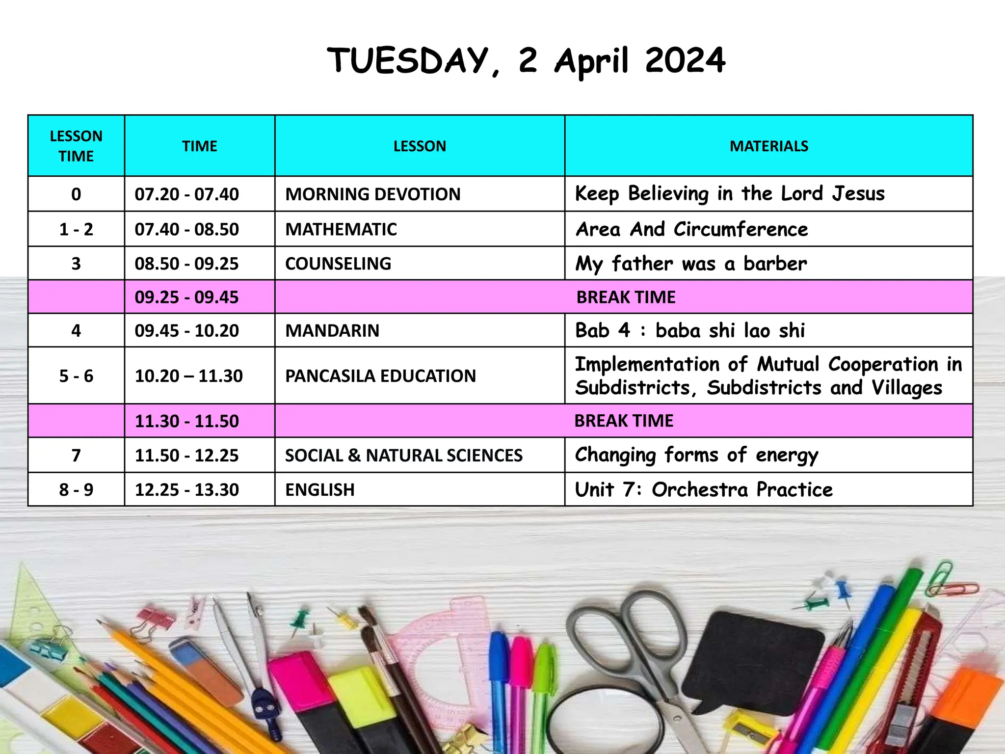 RUTH CLASS schedule for Junior high school | PPTX