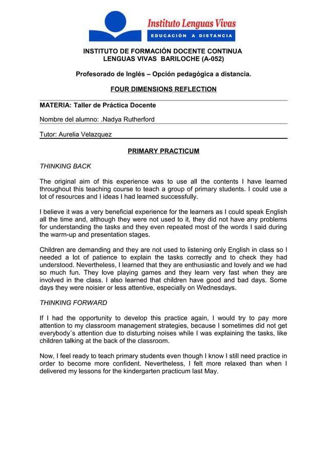 Four dimensions reflection | DOC | Primary Education | Education