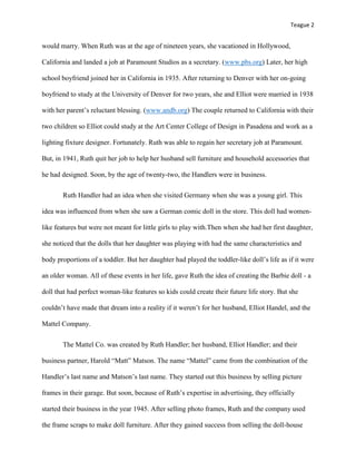 Ruth handler barbie inventor | DOCX