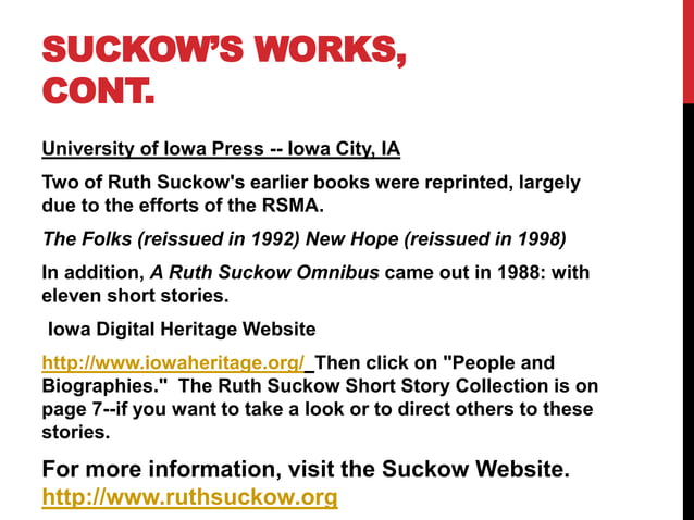 Ruth Suckow Intro ppt c dargan | PPT