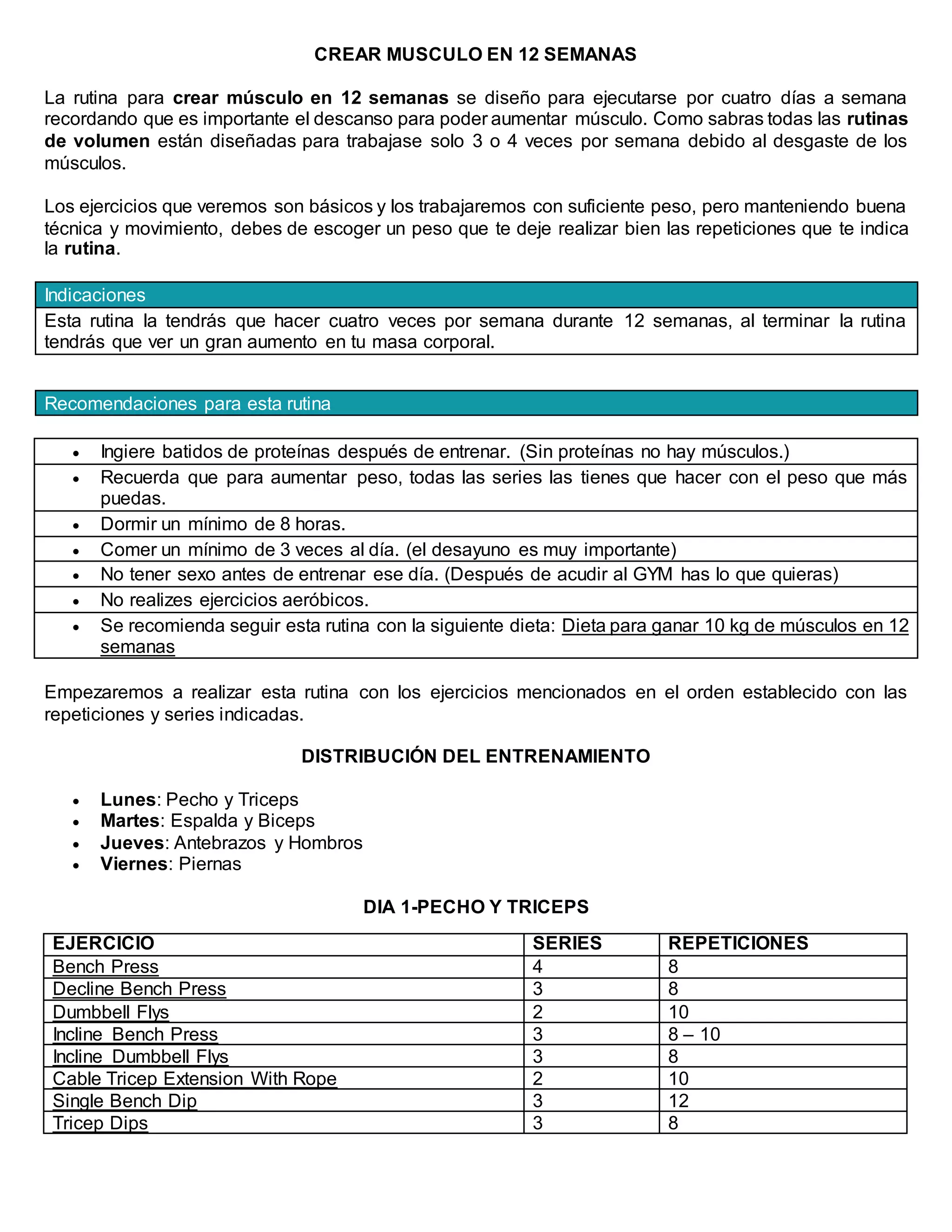 Rutina de ejercicios | DOCX
