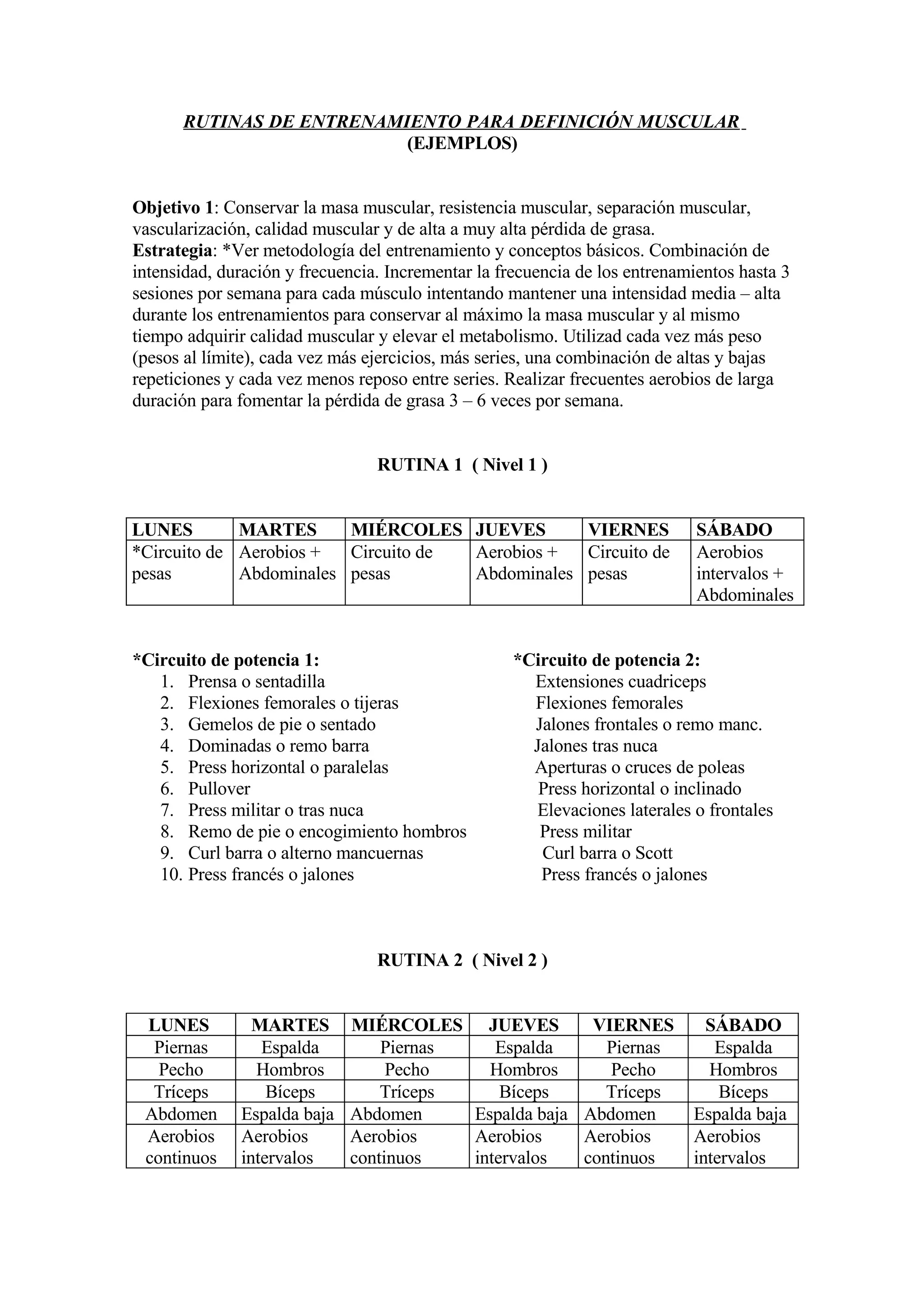 Rutinas De Entrenamiento Para DefinicióN Muscular | PDF